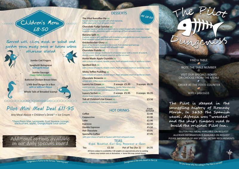 Food Menu of the The Pilot Inn Dungeness