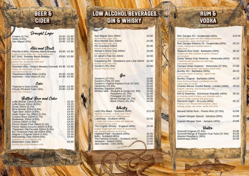 Food Menu of the The Pilot Inn Dungeness