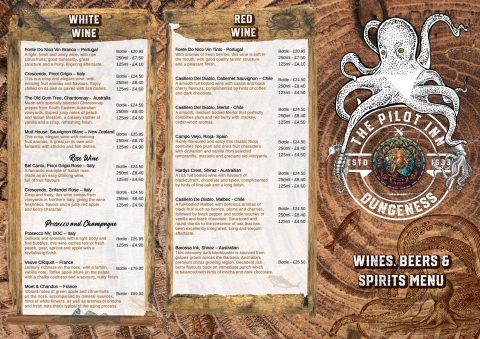 Food Menu of the The Pilot Inn Dungeness
